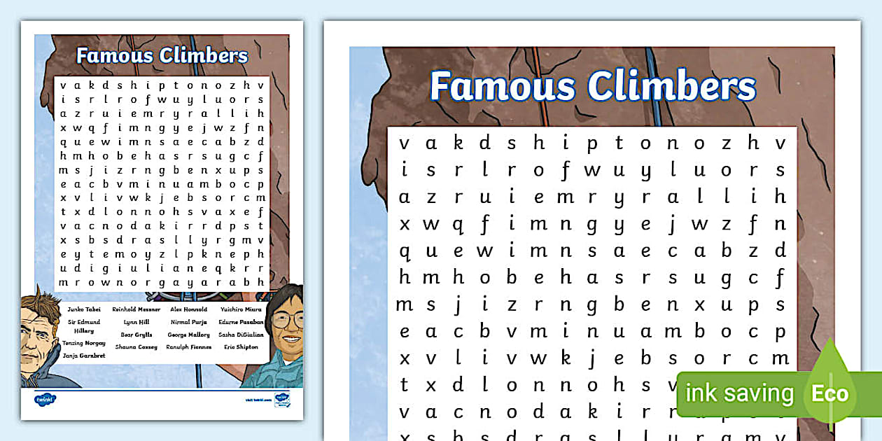 Famous Climbers Word Search - KS2 - Twinkl