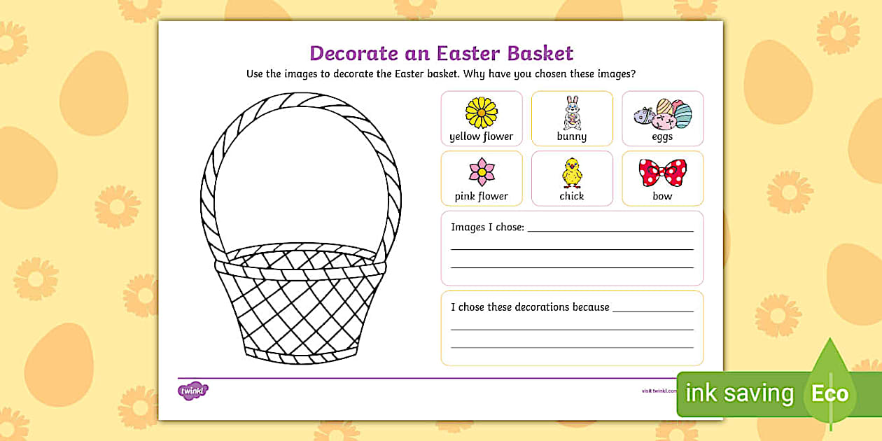 Decorate an Easter Basket Worksheet (teacher made) - Twinkl