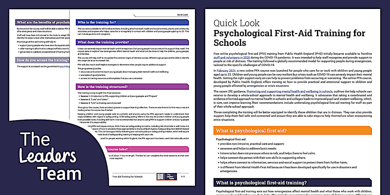 Quick Look: Psychological First-Aid Training for Schools
