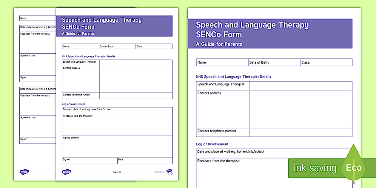Speech and Language Therapy Senco Form Adult Guidance