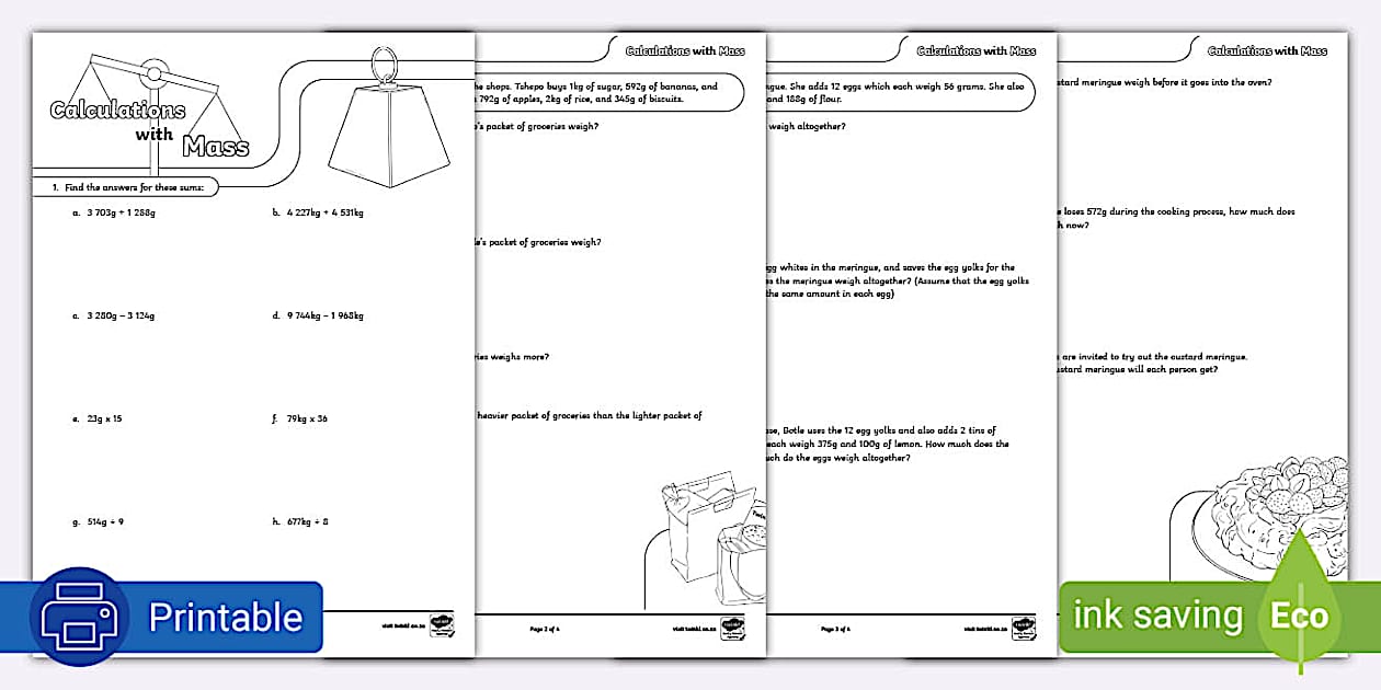 Calculations with Mass Activity Sheet (teacher made)