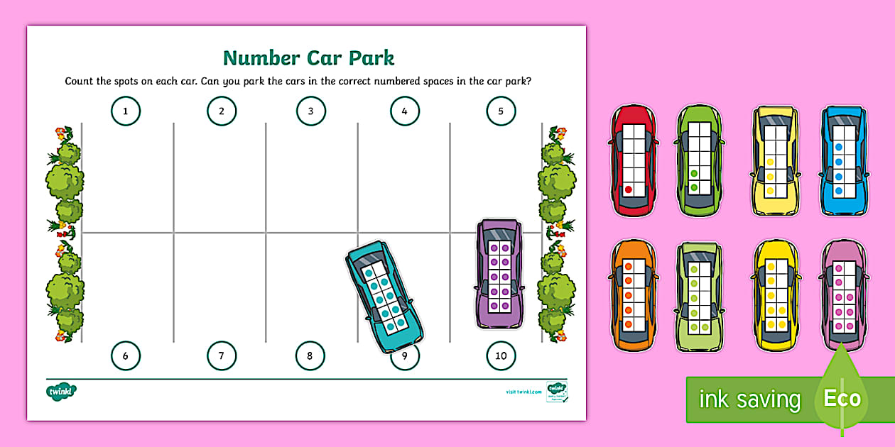 Car Park Ten-Frame / 10 Frame Matching Worksheet - Twinkl