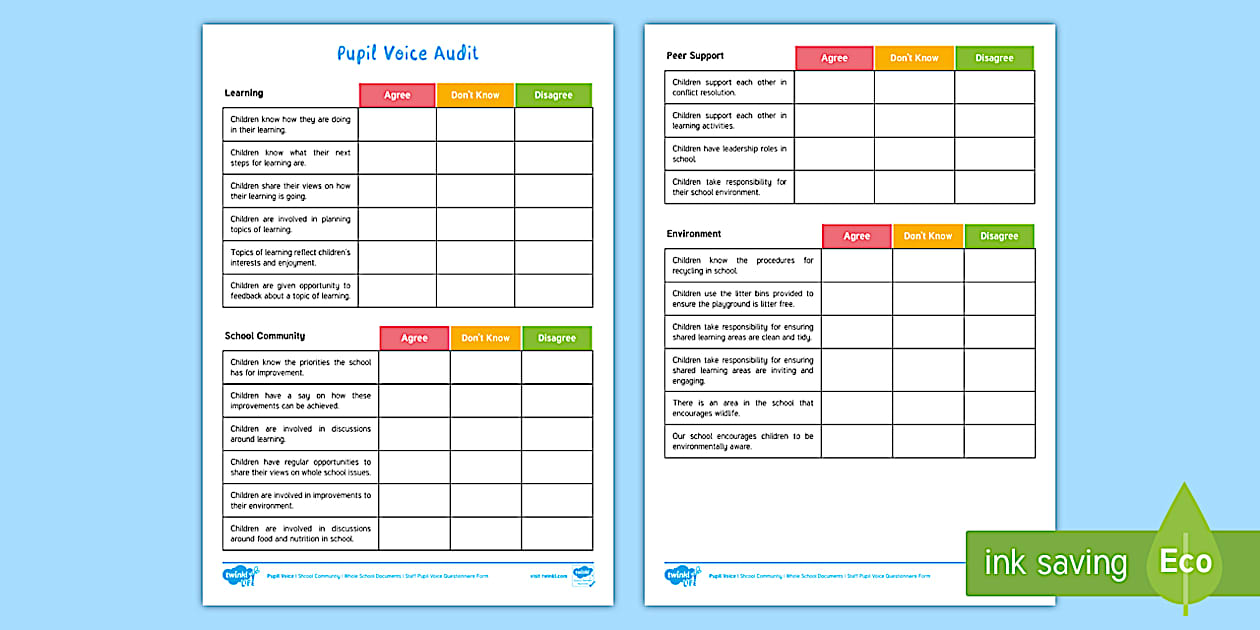 Pupil Voice Staff Questionnaire Form (teacher made) - Twinkl