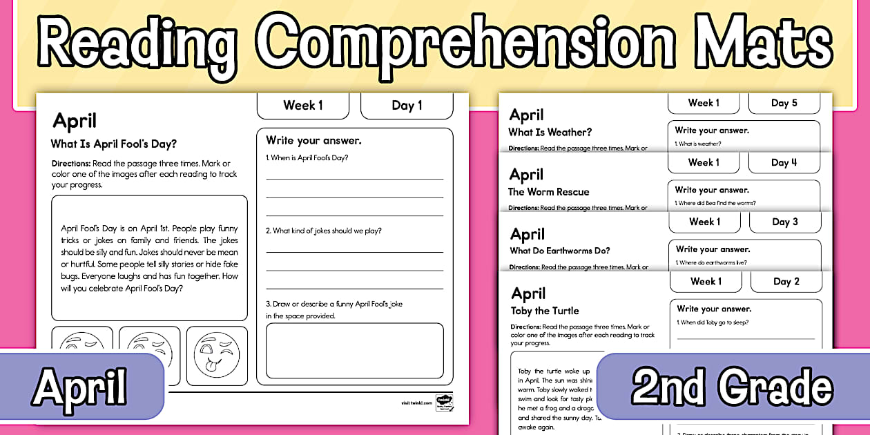 Second Grade April Daily Reading Comprehension Mats