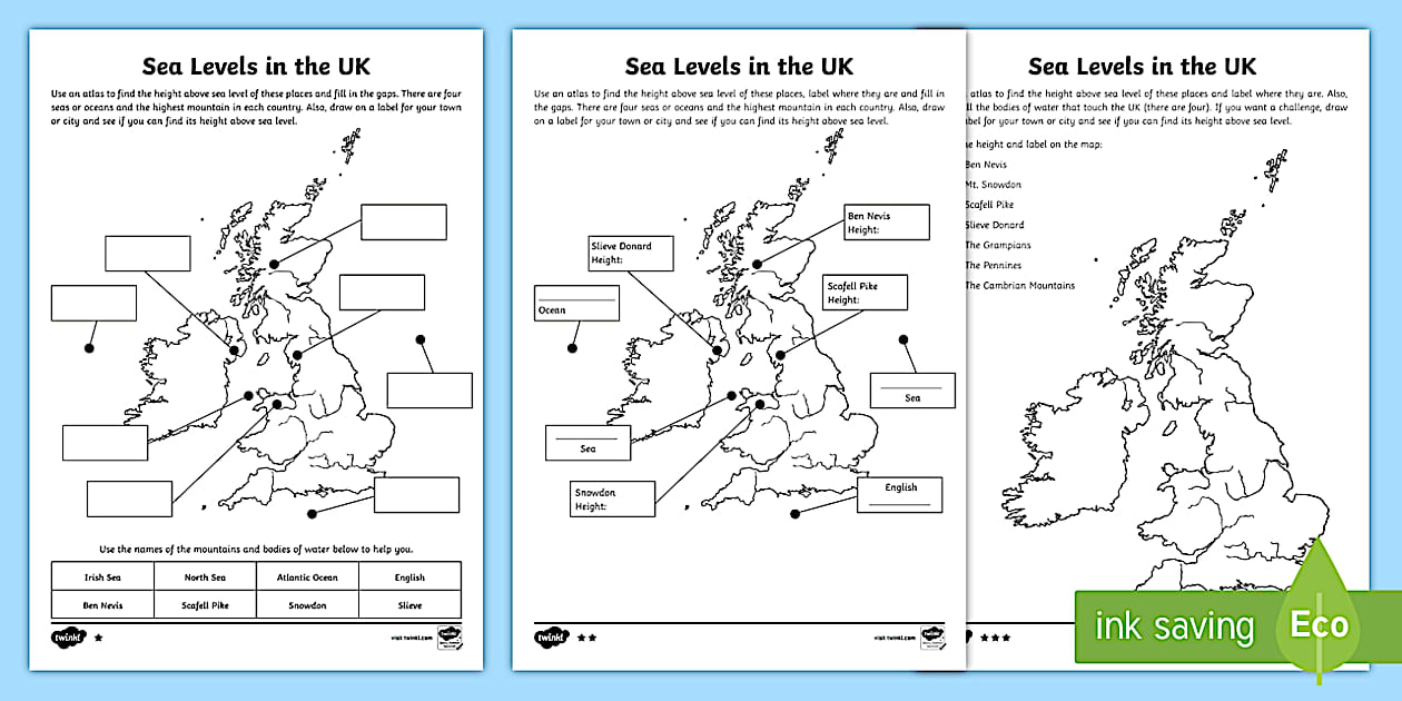Sea Levels in the UK Worksheet - Twinkl