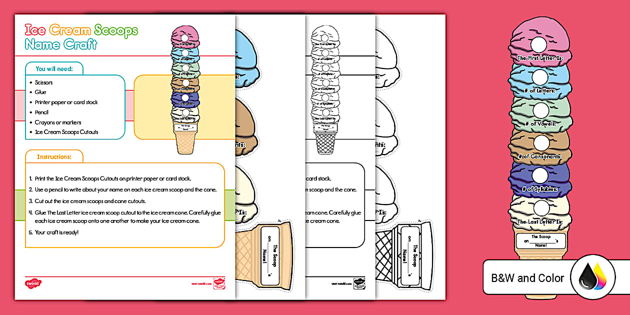 Ice Cream Scoops Name Craft (teacher made) - Twinkl