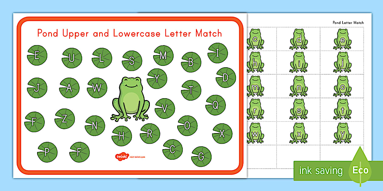 Black and White Pond Upper and Lowercase Letter Matching Activity Worksheet