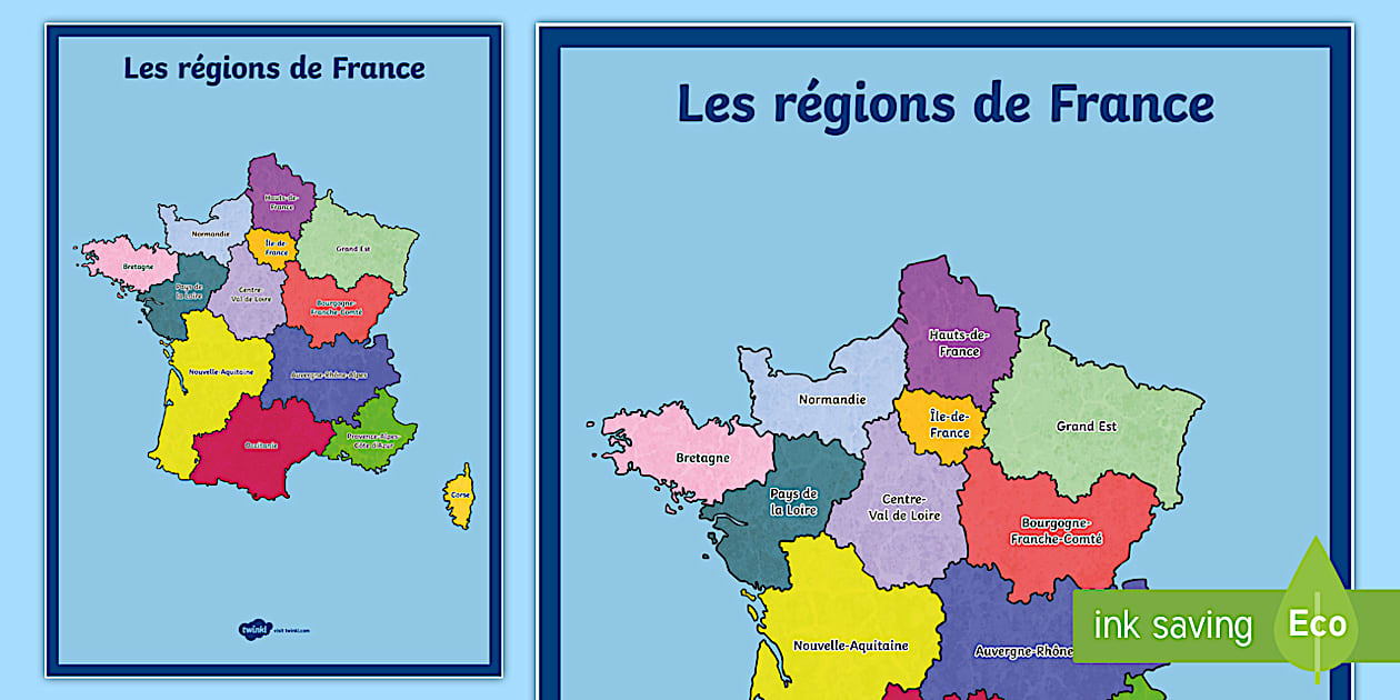 Poster format A2 : Les régions de France - Twinkl