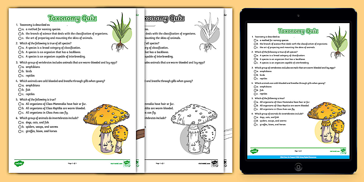 Taxonomy Quiz for 6th-8th Grade (teacher made) - Twinkl