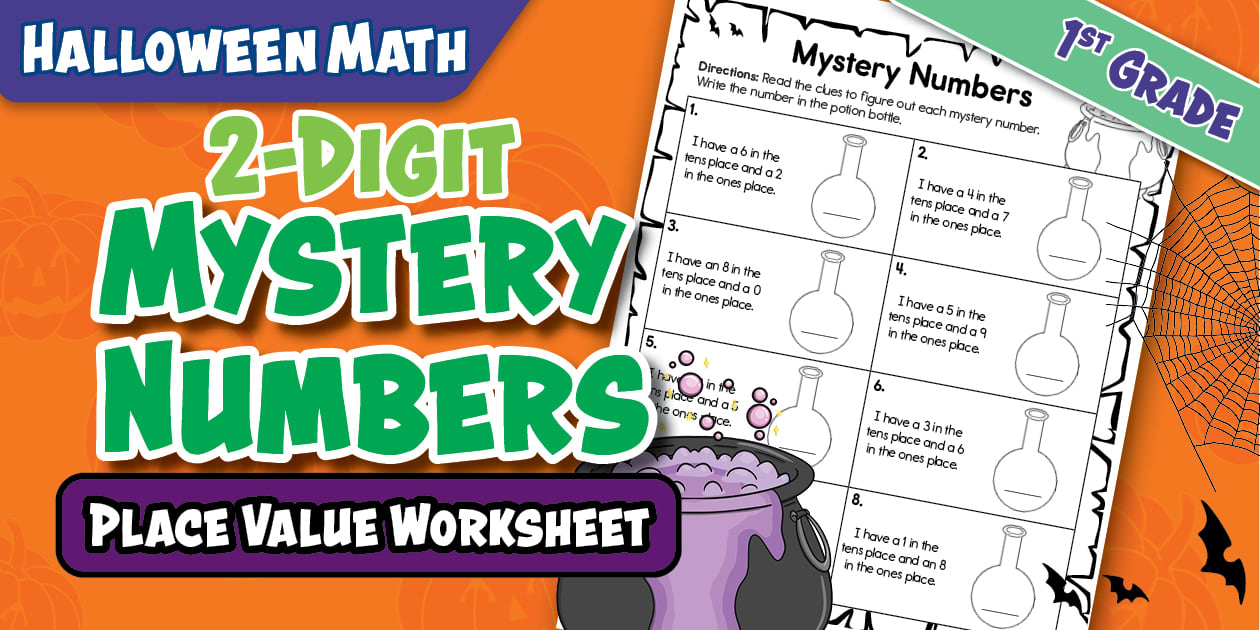 Halloween Mystery Numbers Two-Digit Place Value Worksheet