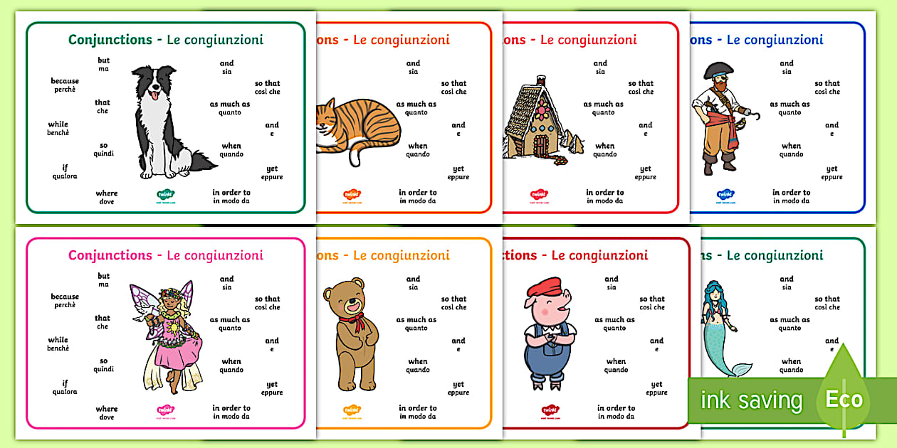 Italian to English Conjunction Word Mats | Twinkl Lanugage