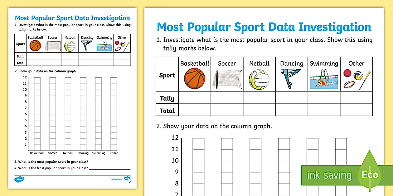 Most Popular Sports Data Investigation Worksheet - Twinkl