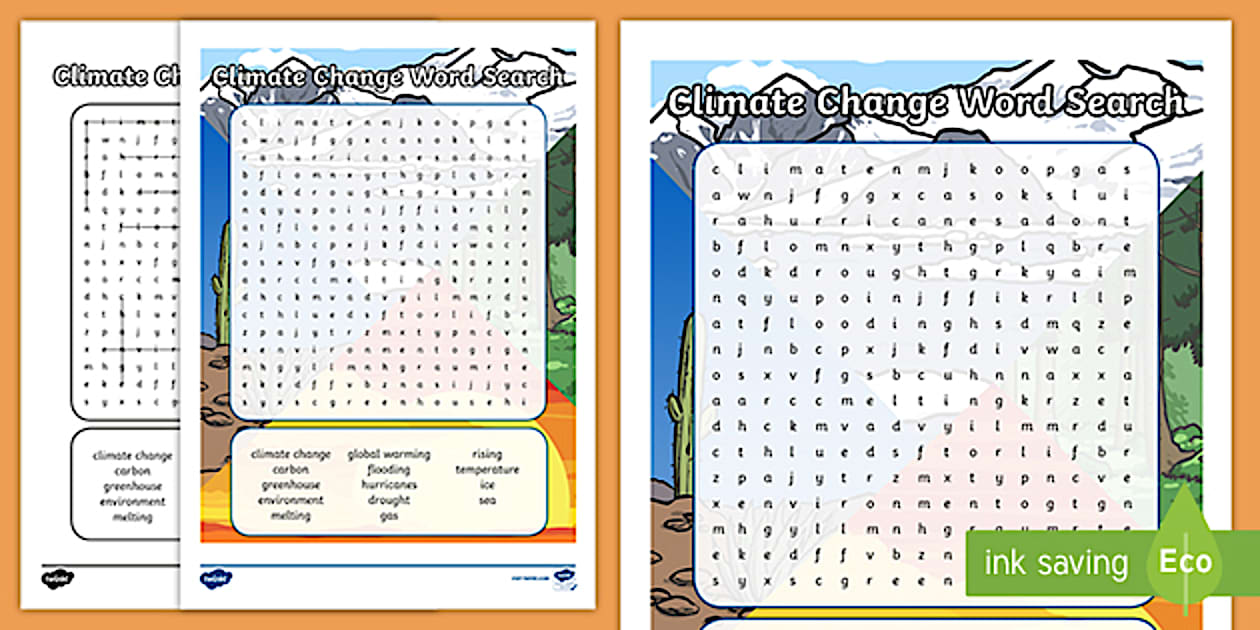 Black and White Climate Change Word Search (teacher made)
