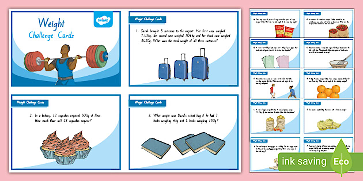 Kg to Grams: Grams and Kilograms Challenge Cards - Twinkl