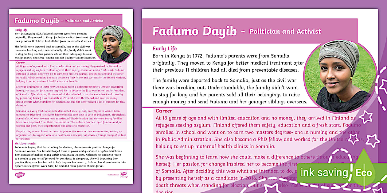 Activists: Fadumo Dayib (Ages 7 - 11) (Teacher-Made)