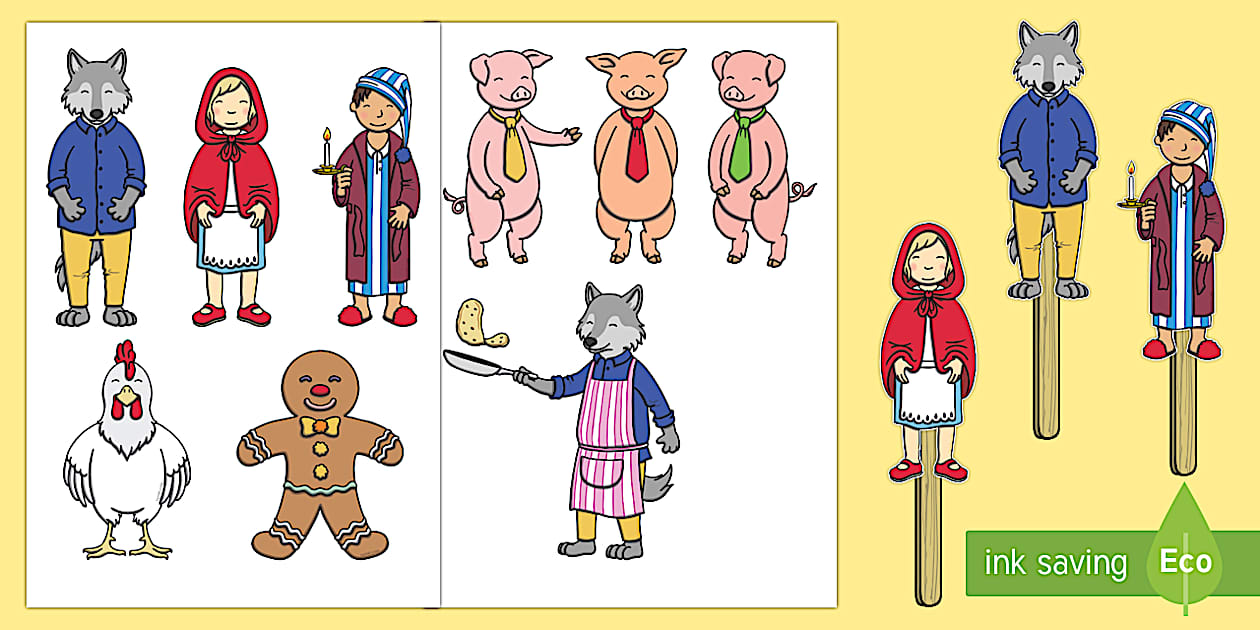 Stick Puppets to Support Teaching on Mr Wolf's Pancakes