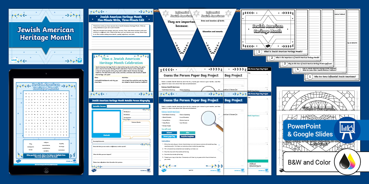 Jewish American Heritage Month Activity Pack for 3rd-5th