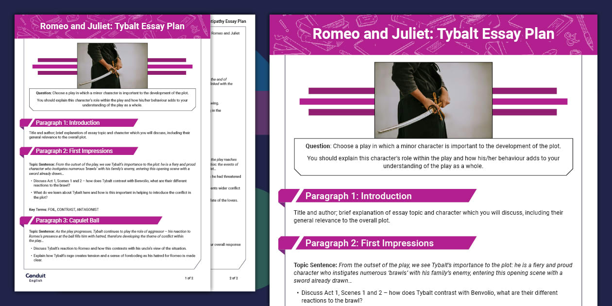Romeo and Juliet: Tybalt Essay Plan (teacher made) - Twinkl