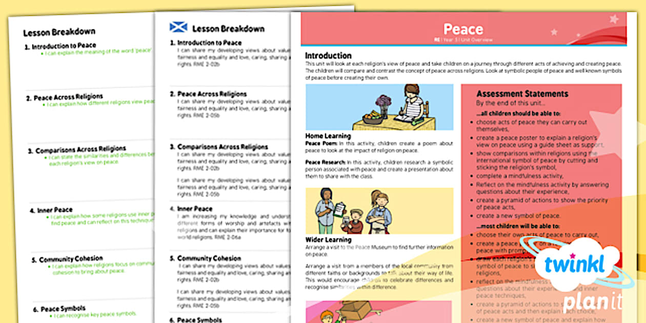 RE: Peace Year 5 CfE Overview (teacher made) - Twinkl