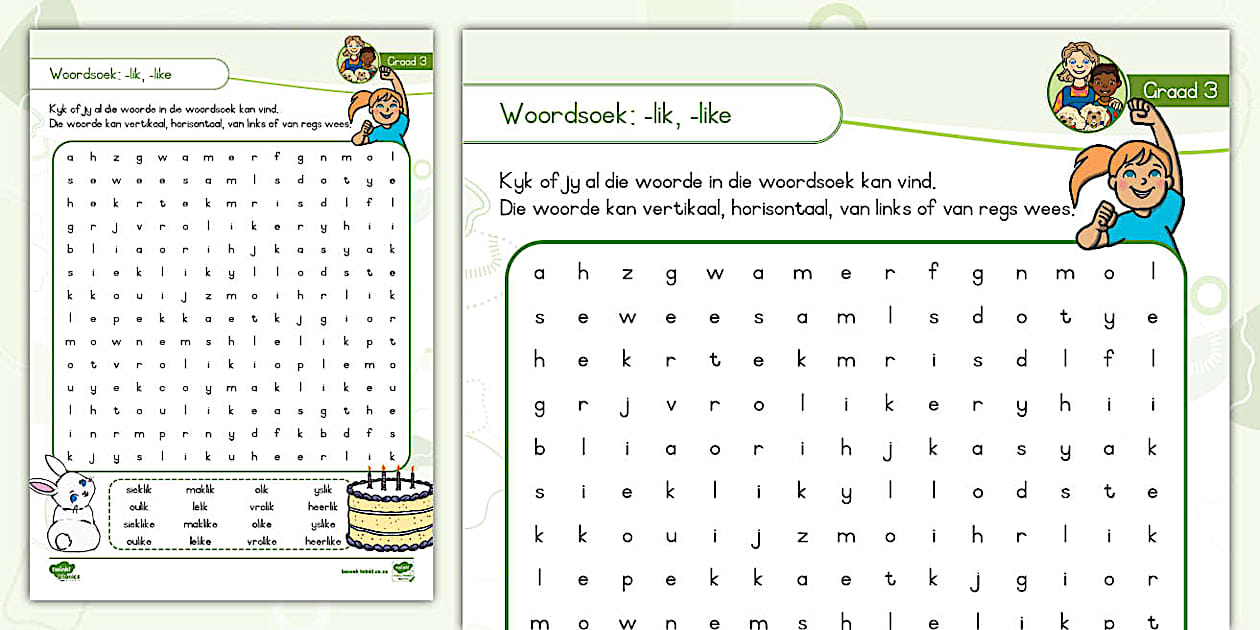 Graad 3 Klanke -lik, -like Woordsoek (teacher made) - Twinkl