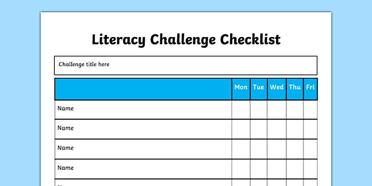 Editable Literacy Class Challenge Checklist - Twinkl