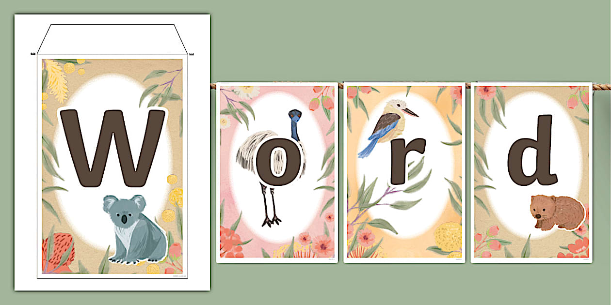 Home Among the Gum Trees Themed Word Wall Display Bunting