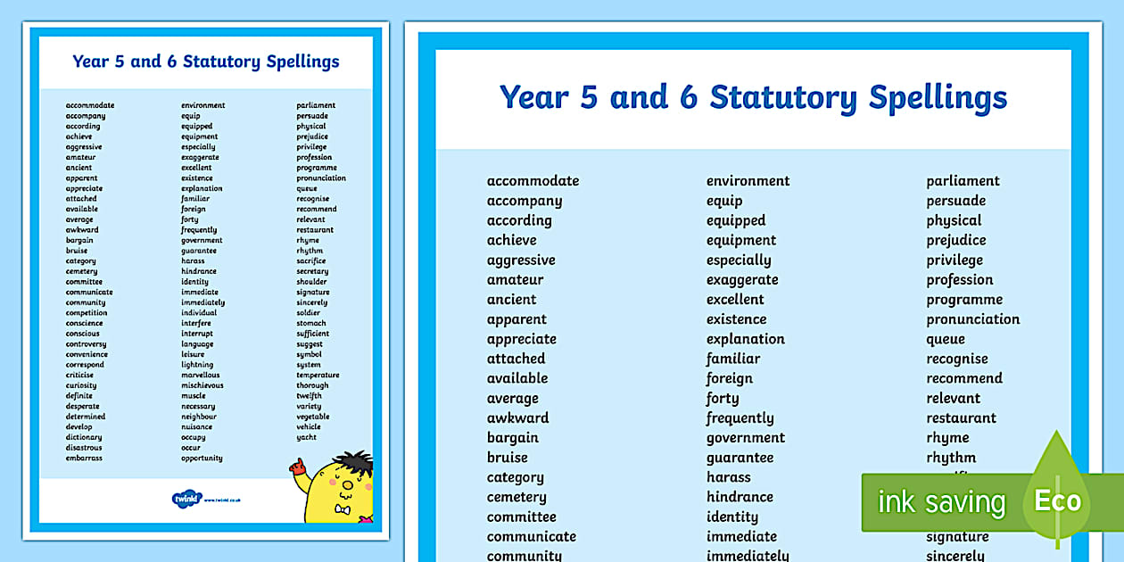 PlanIt Spelling Y5/Y6 Statutory Spelling Word Mat - Twinkl