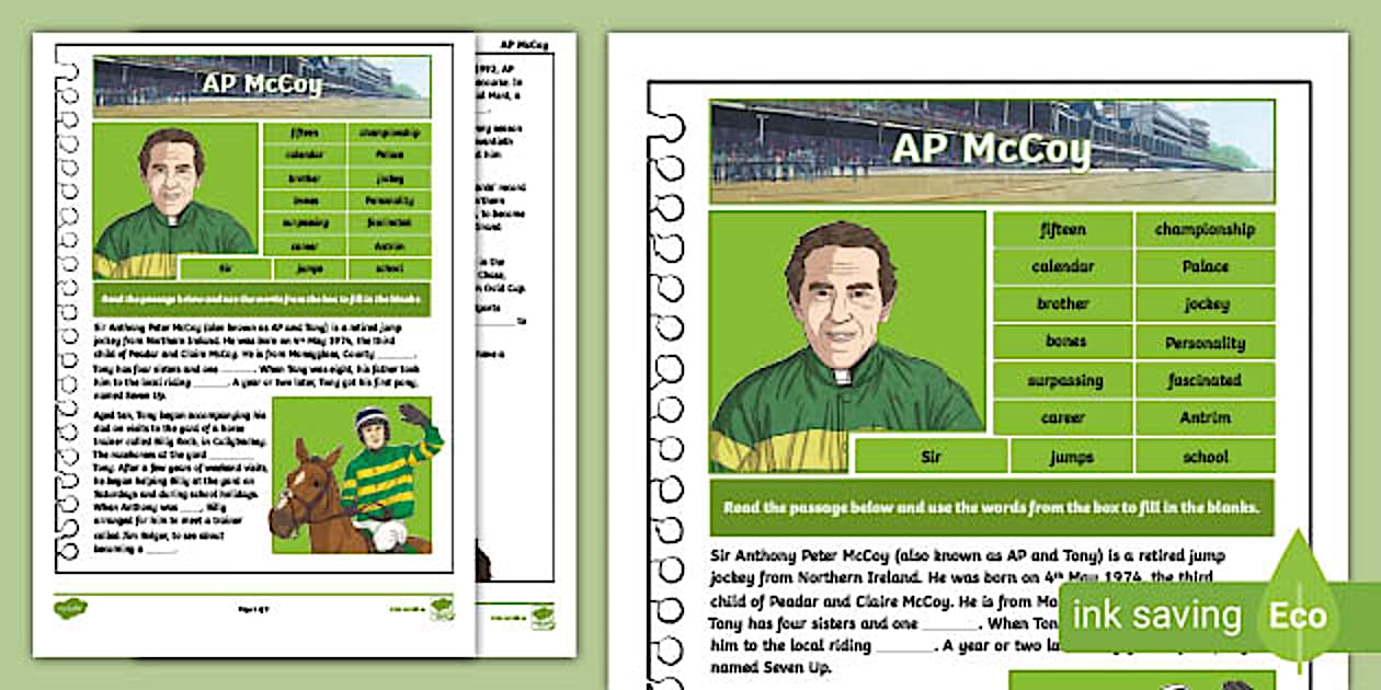 AP McCoy Cloze Activity (teacher made) - Twinkl