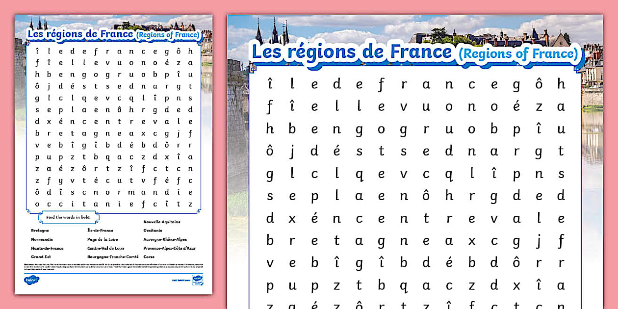 👉 French: Regions of France Word Search (teacher made)