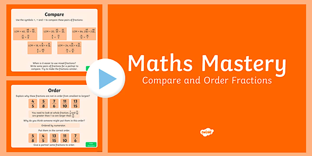 Fractions Compare and Order Maths Mastery PowerPoint