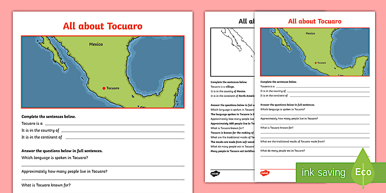 The Geography of Tocuaro Worksheet (teacher made) - Twinkl