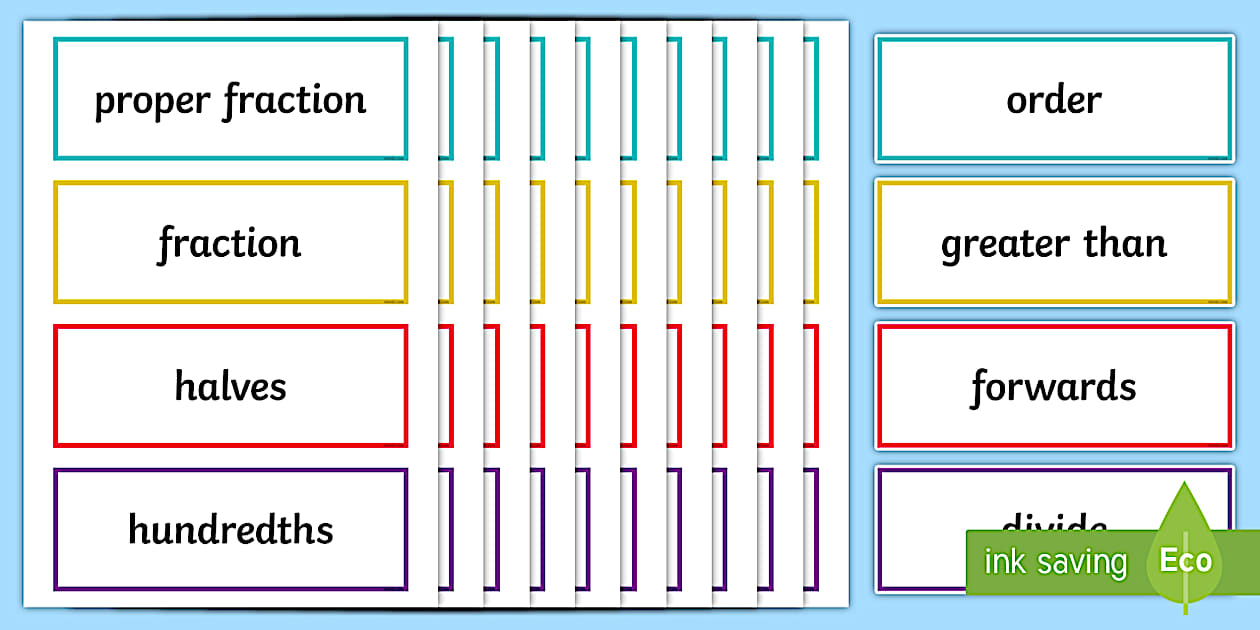 Cursive UKS2 Fractions Key Word Cards (teacher made)