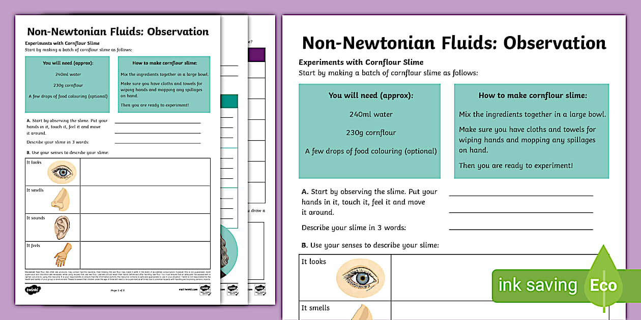 Non-Newtonian Liquids Observation Worksheet / Worksheet