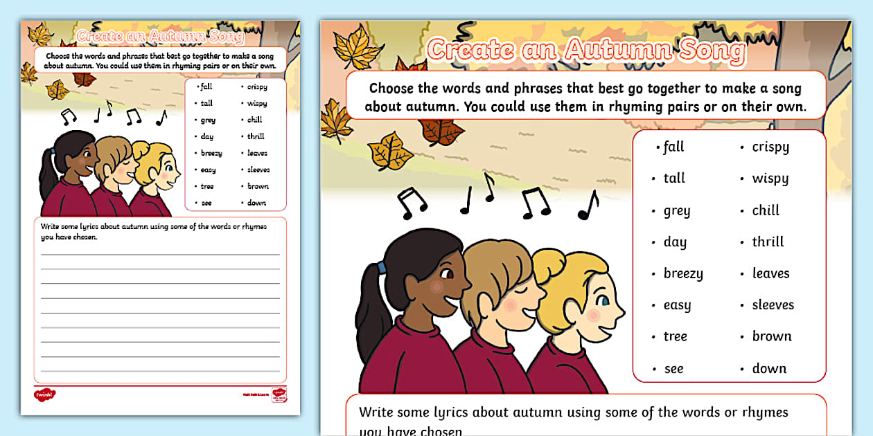 👉 Create an Autumn Song Worksheet (teacher made) - Twinkl