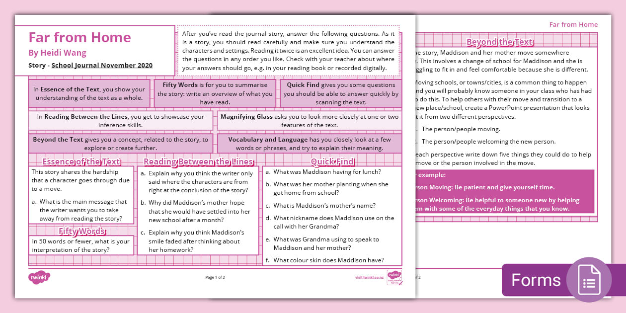L4 November 2020 School Journal - Far From Home Story Comprehension