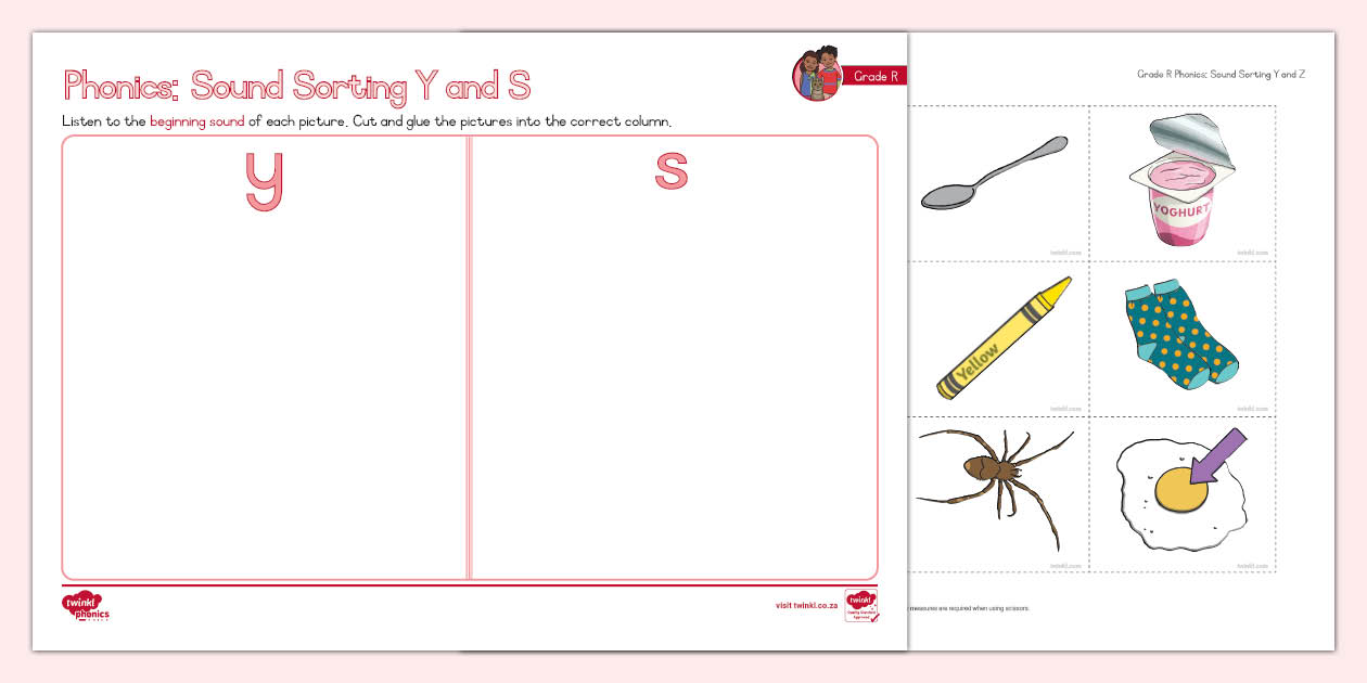 Grade R Phonics: Sound Sorting Cut-and-Paste Activity Y and S