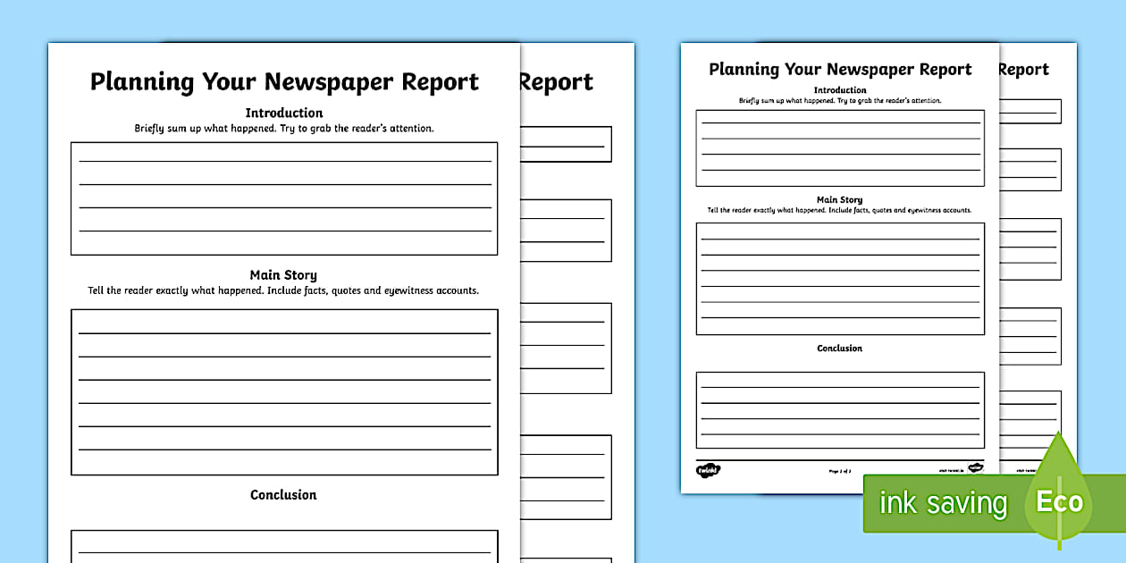 Newspaper Report Planning Worksheets