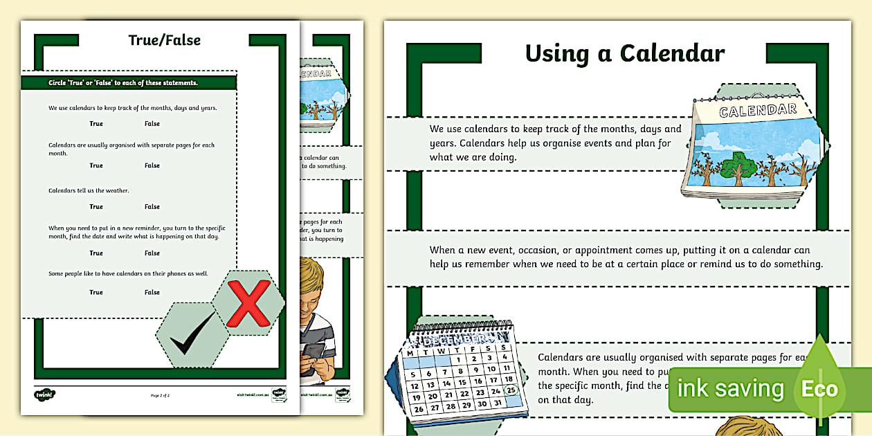 Using a Calendar Activity Sheets Older Learners - Twinkl