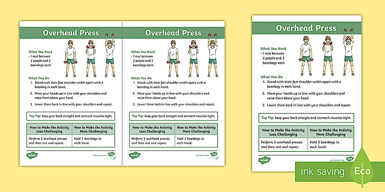 Black and White Overhead Press Circuit Card Pupil Knowledge Sheet