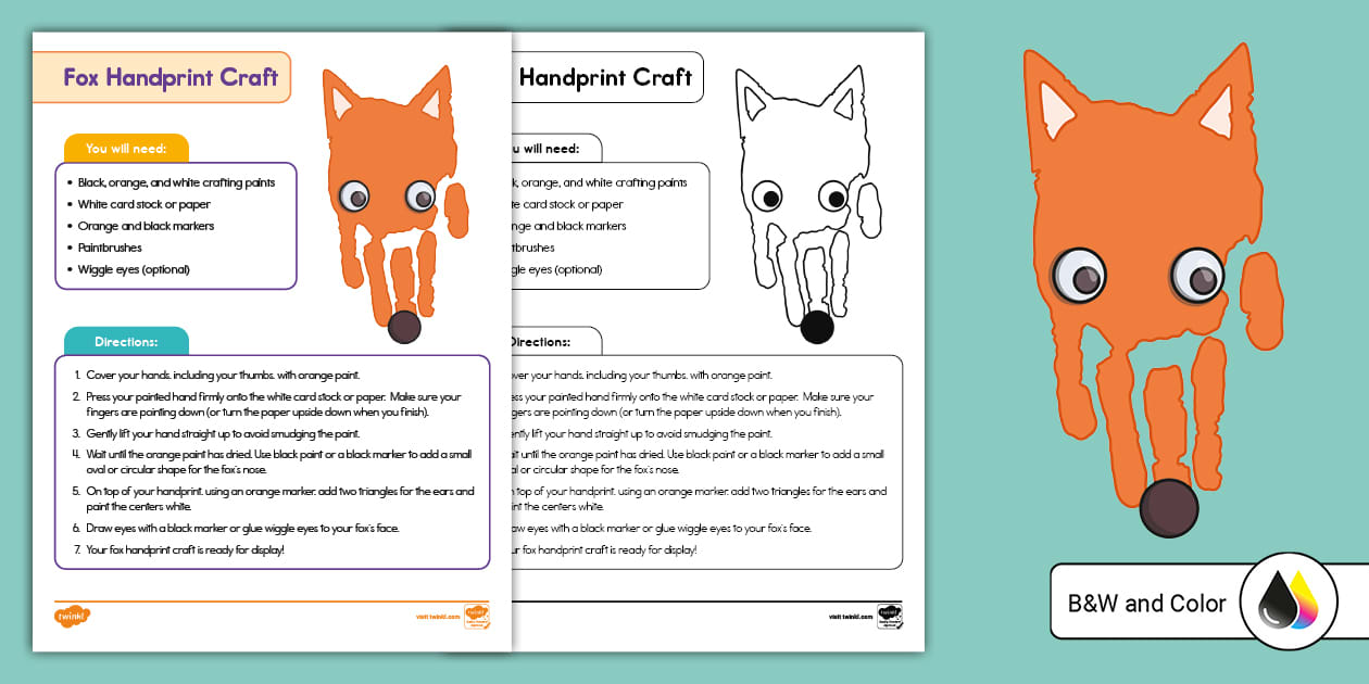 Fox Handprint Craft Activity (teacher made) - Twinkl