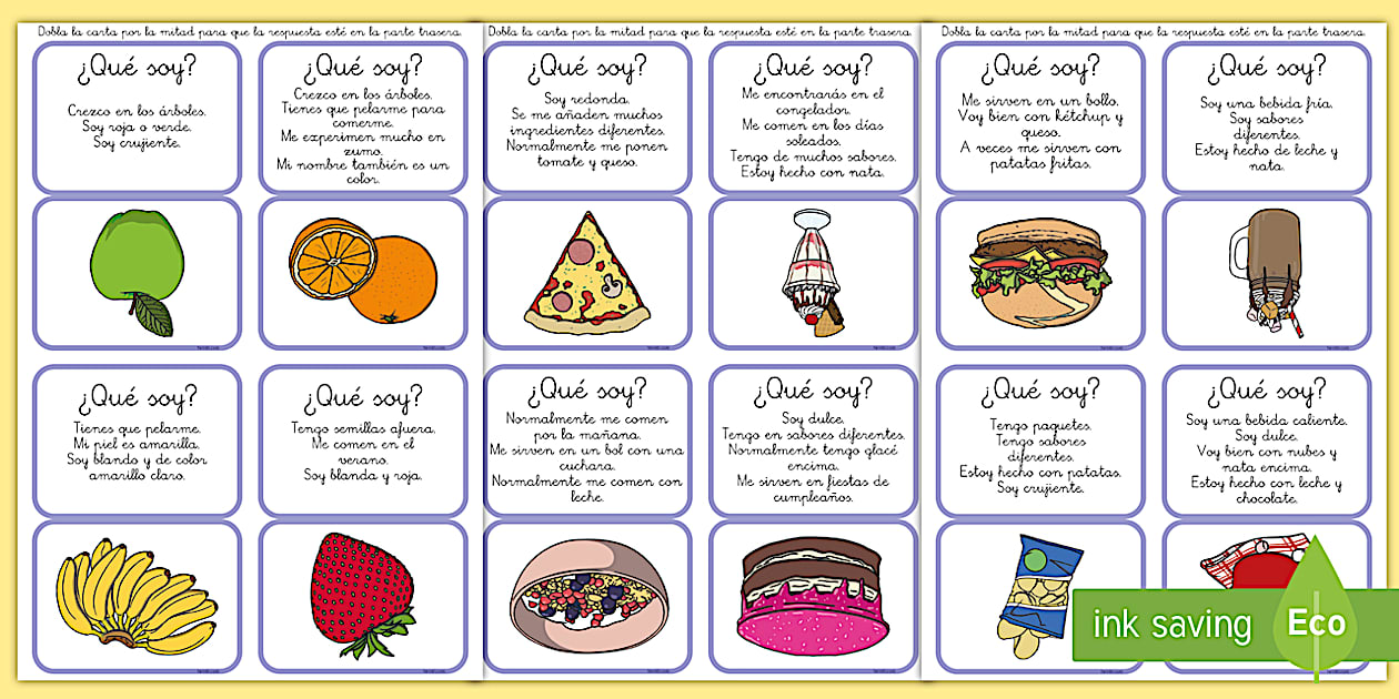 Juego de comidas para adivinar ¿Qué comida soy? - Twinkl