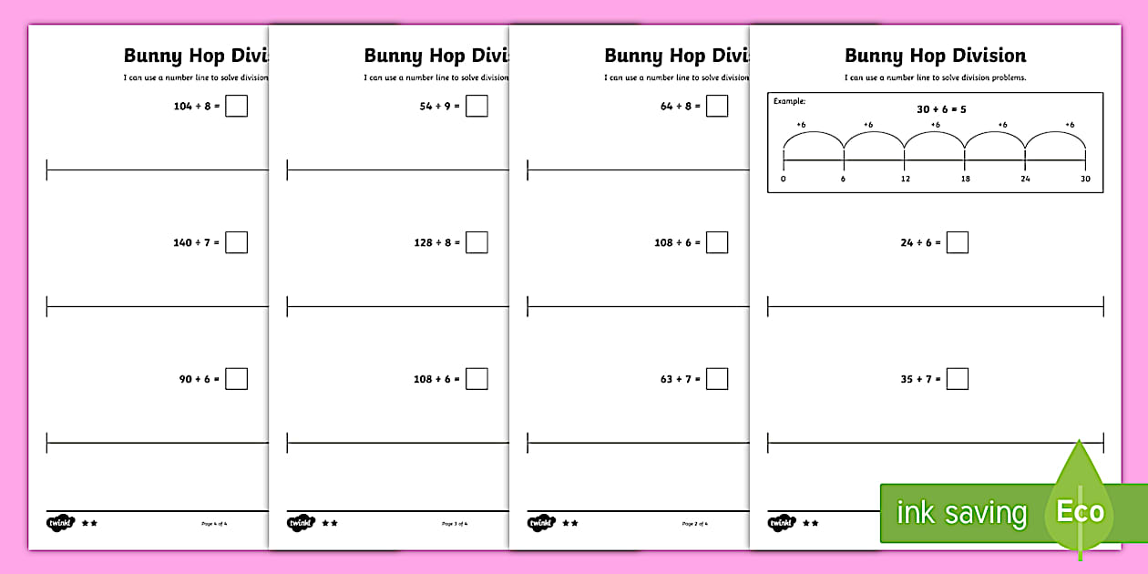 Lower Ability Bunny Hop Division by 6 7 8 9 Differentiated Worksheets
