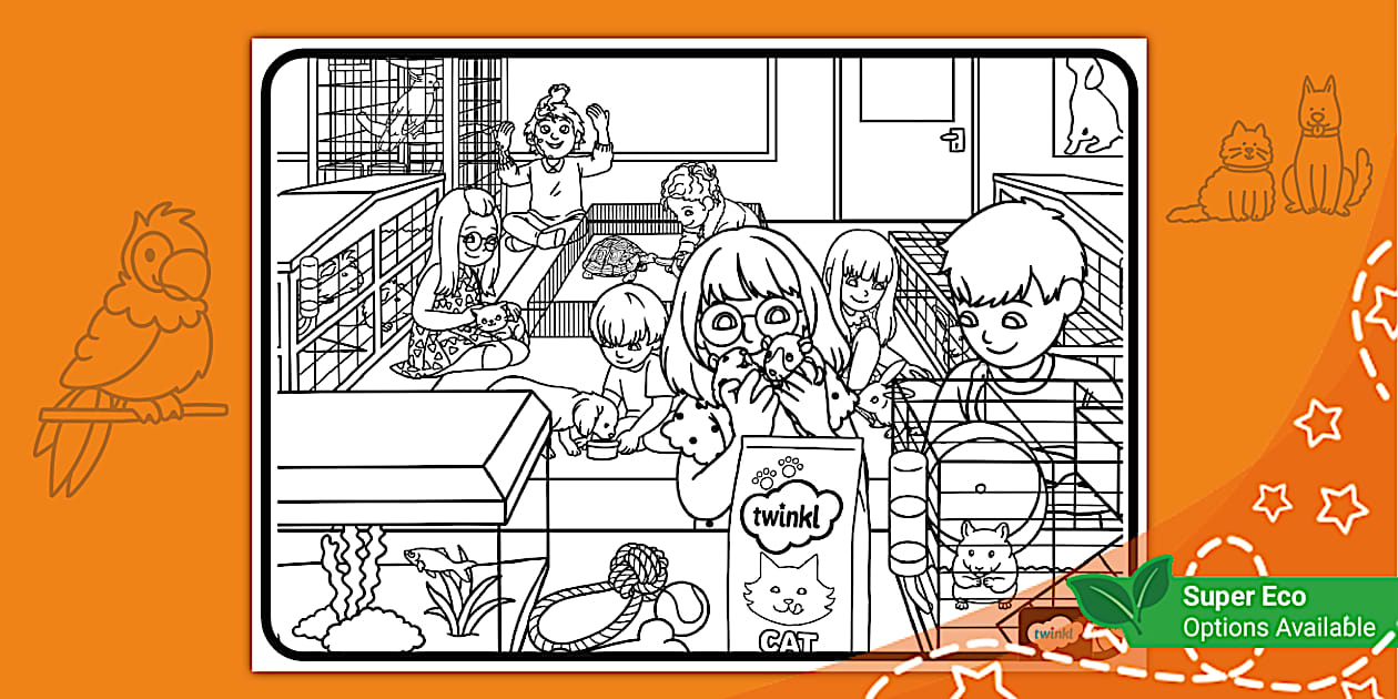 Busy Picture Pets Colouring Page