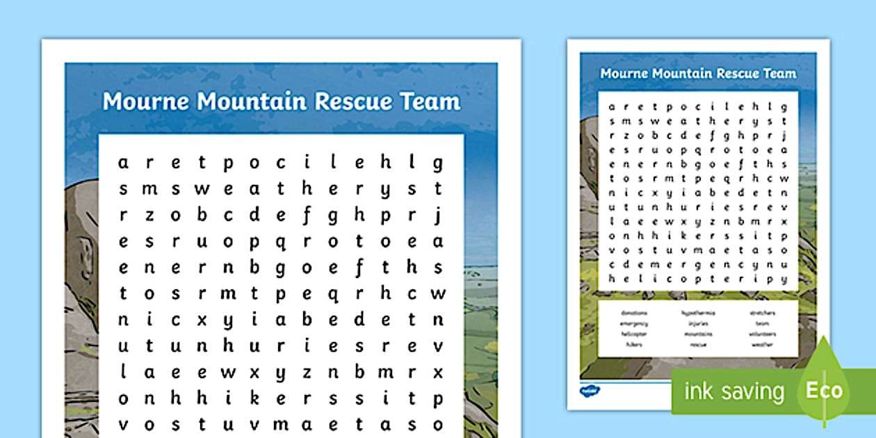 Mourne Mountain Rescue Team Word Search - Twinkl