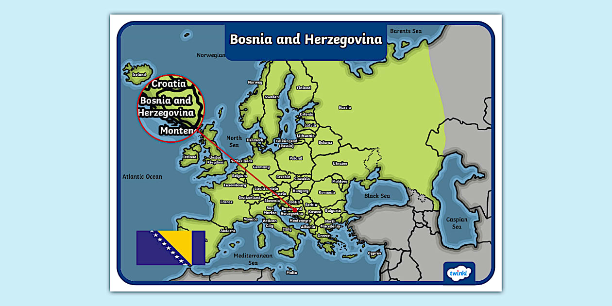 Bosnia and Herzegovina Europe Map Display Poster - Twinkl