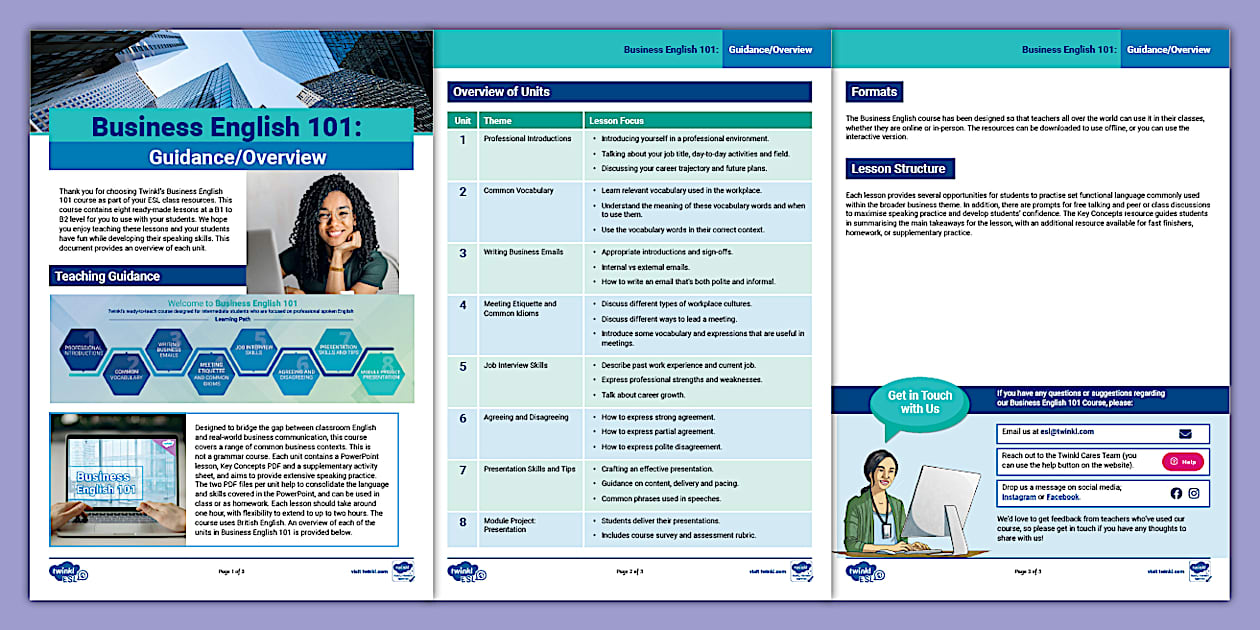 Business English 101: Guidance/Overview - Twinkl