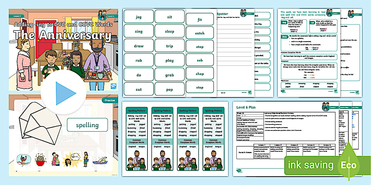 Adding -ing to CVCC and CCVC Words Lesson Plan - Level / Phase 6 Week 18