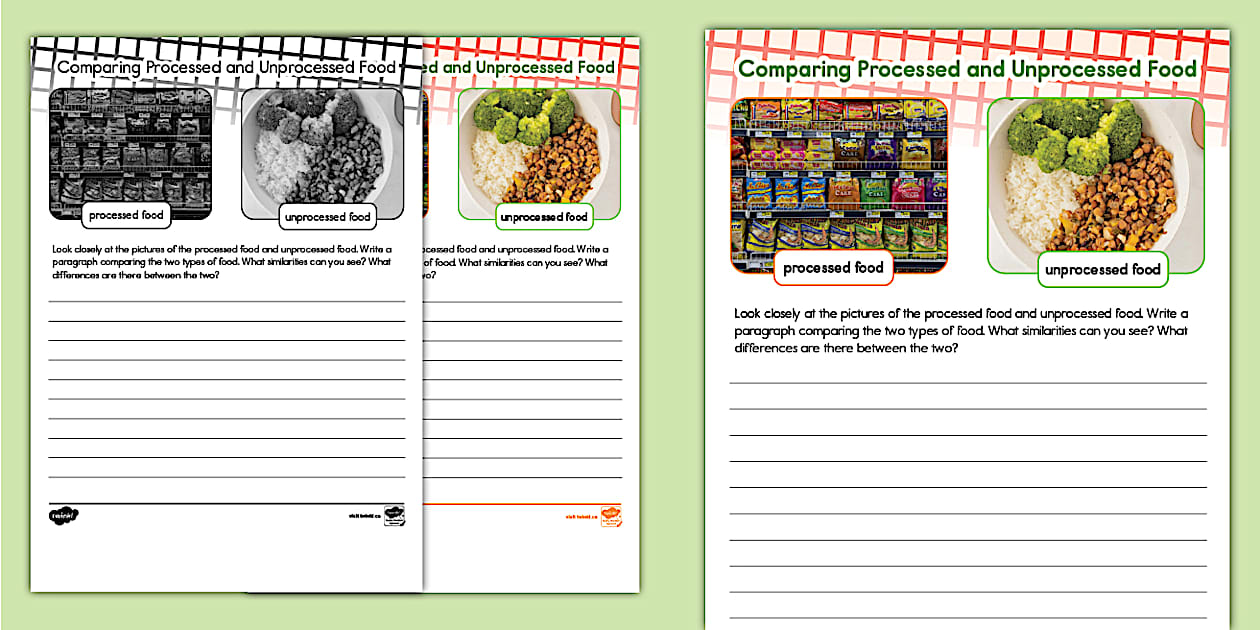 Comparing Processed and Unprocessed Food Worksheet