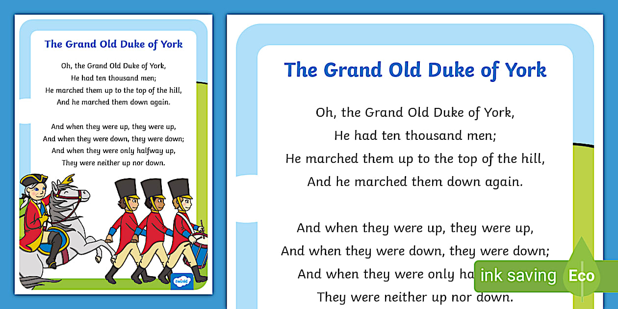 Black and White The Grand Old Duke of York Nursery Rhyme Poster