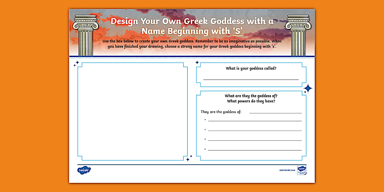 Design a Greek Goddess Beginning with K Worksheet - Twinkl